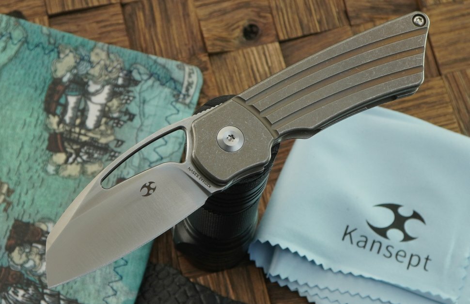 Складной нож Kansept Knives Goblin, сталь CPM S35VN, сатин, рукоять серый титан/полосы
