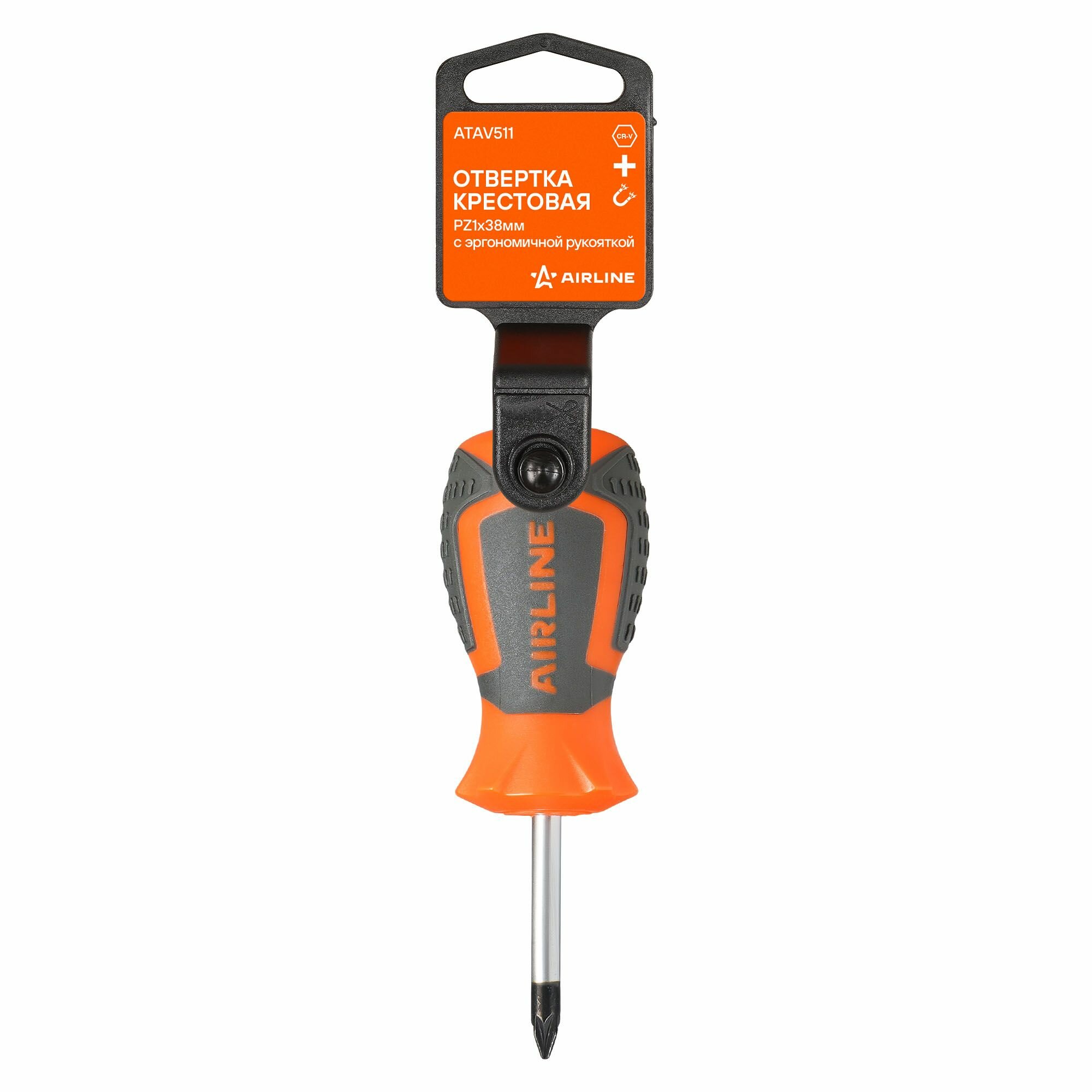 Отвертка крестовая Airline PZ1x38 мм с эргономичной рукояткой магнитная, ATAV511