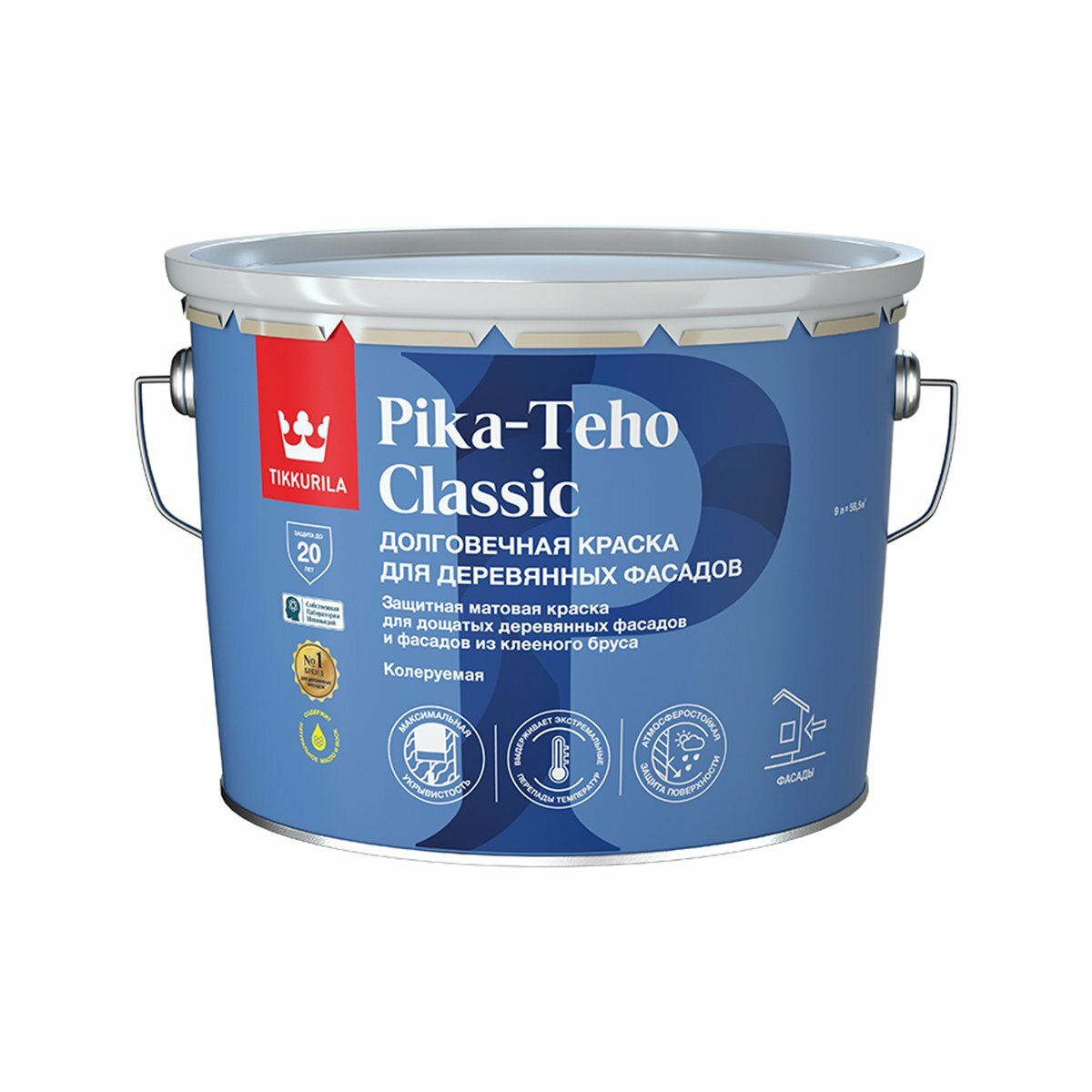 Краска для деревянных фасадов Tikkurila Pika-Teho Classic, матовая, база А, белая, 9 л