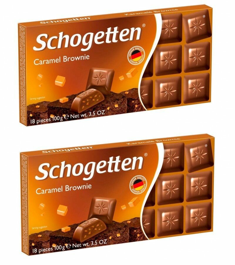 Schogetten Шоколад молочный с начинкой шоколадный крем брауни с кусочками печенья и карамели "Caramel Brownie" 100 гр/уп, 2 уп