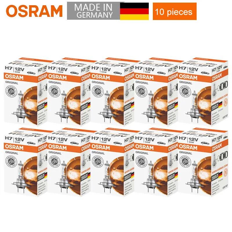 10 шт. OSRAM H1 H3 H4 H7 H11 9005 9006 Оригинальная лампа белая фара H8 H9 H16 HB3 HB4 Противотуманная фара Автомобильная галогенная лампа Сделано в Германии