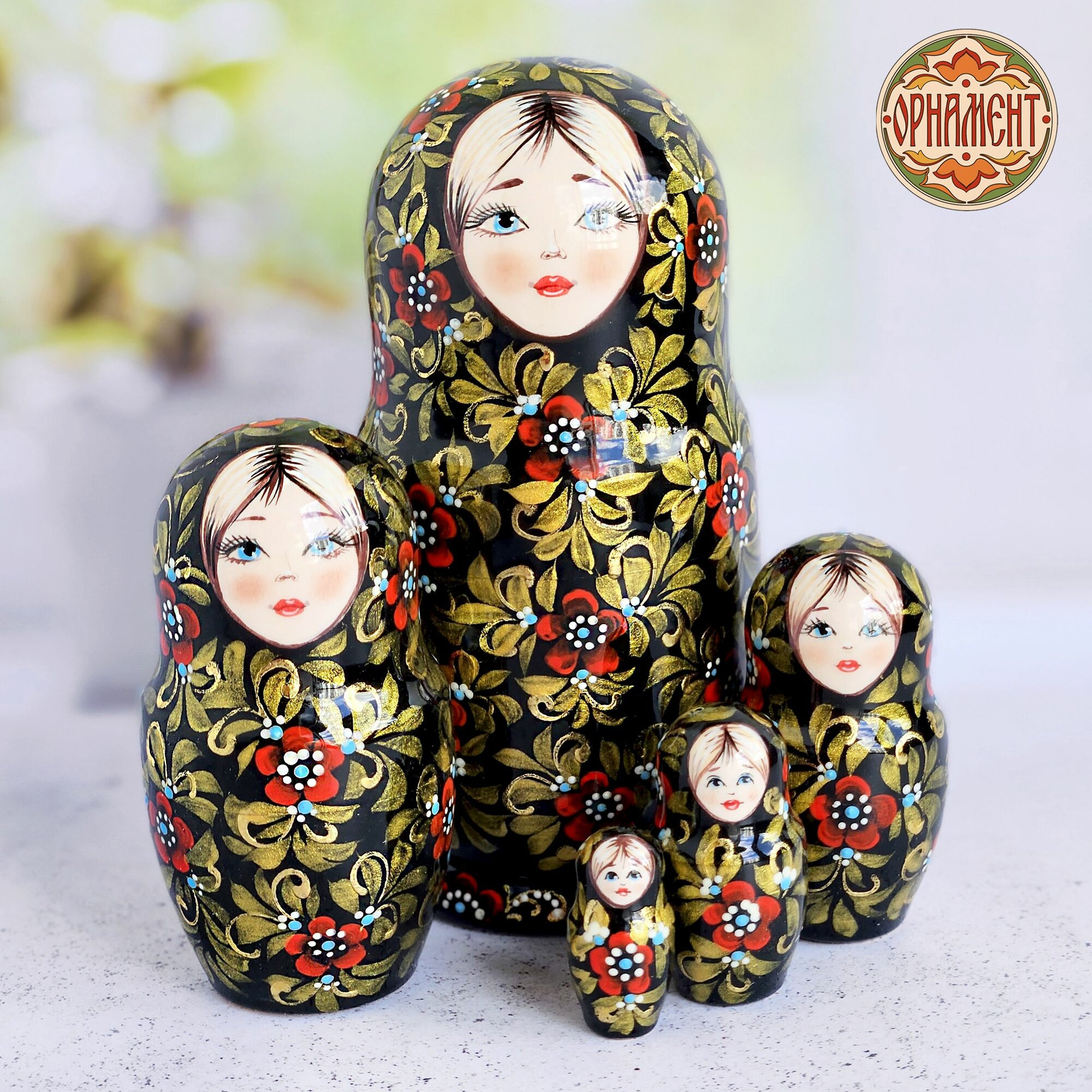 Матрешка деревянная детская развивающая игрушка 5 мест 16 см Орнамент