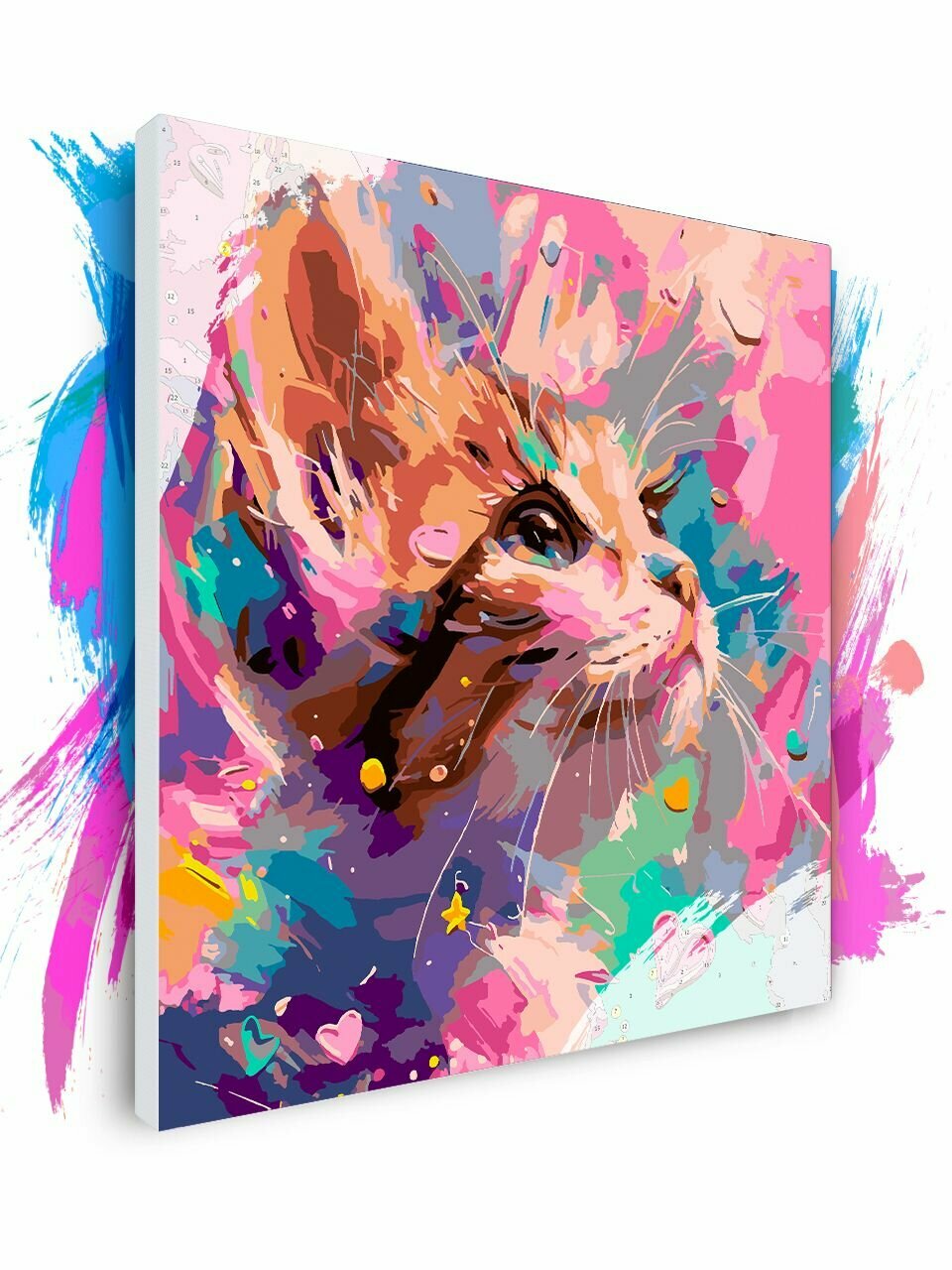 Картина по номерам на холсте Котик с сердечками, 40 х 40 см