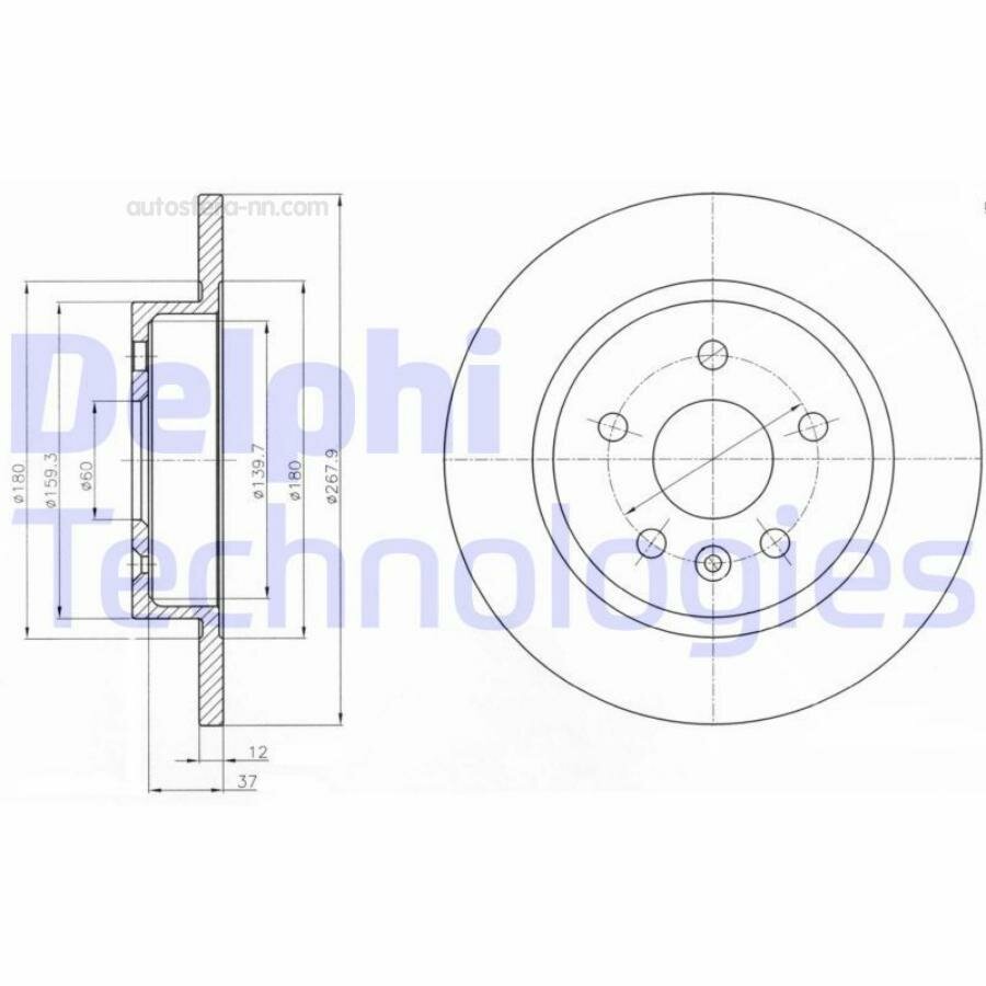 DELPHI BG4199C Тормозной диск зад 15 дюйм CHEVROLET CRUZE OPEL AS