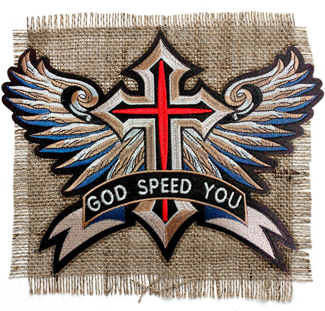 Большая нашивка на куртку, патч, шеврон байкерский, нашивка на спину крылья 29х21см