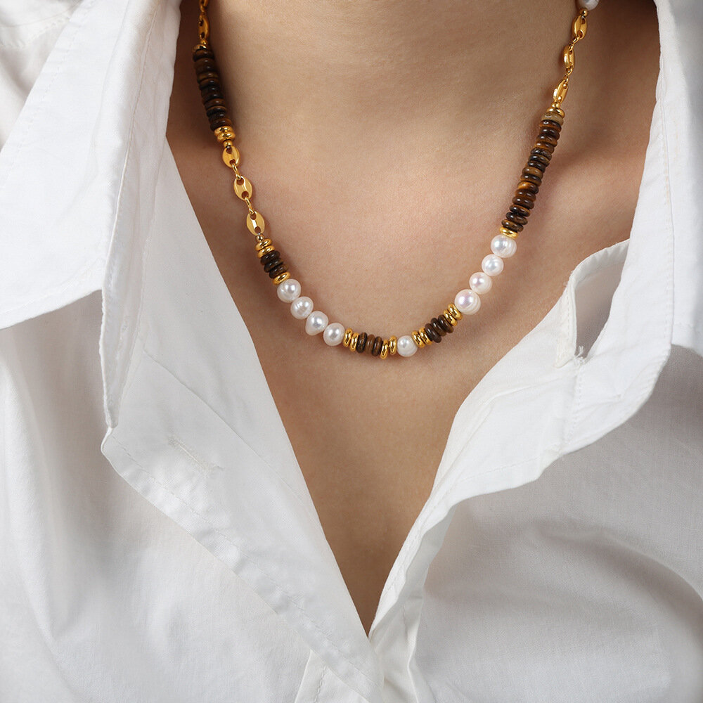 Комплект бижутерии: браслет, колье, подвеска, тигровый глаз