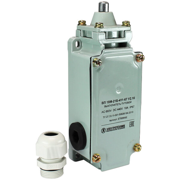 Путевой выключатель Электротехник ВП 19М-21Б-411-67 У2.16, четырёхполюсный, толкатель, 2з+2р, IP67,