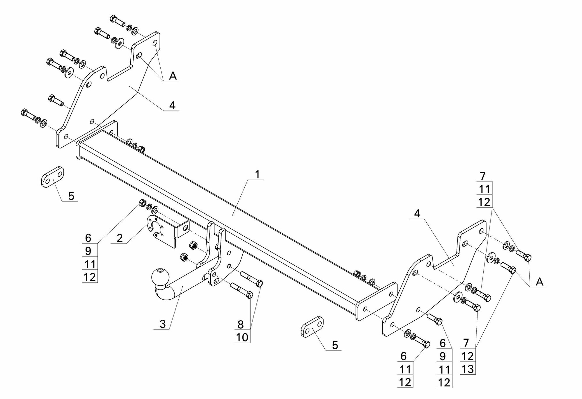 Фаркоп Avtos на TOYOTA HILUX (2015-)(паспорт и сертификат в комплекте)(без электрики)TY 40 (90x20x16)