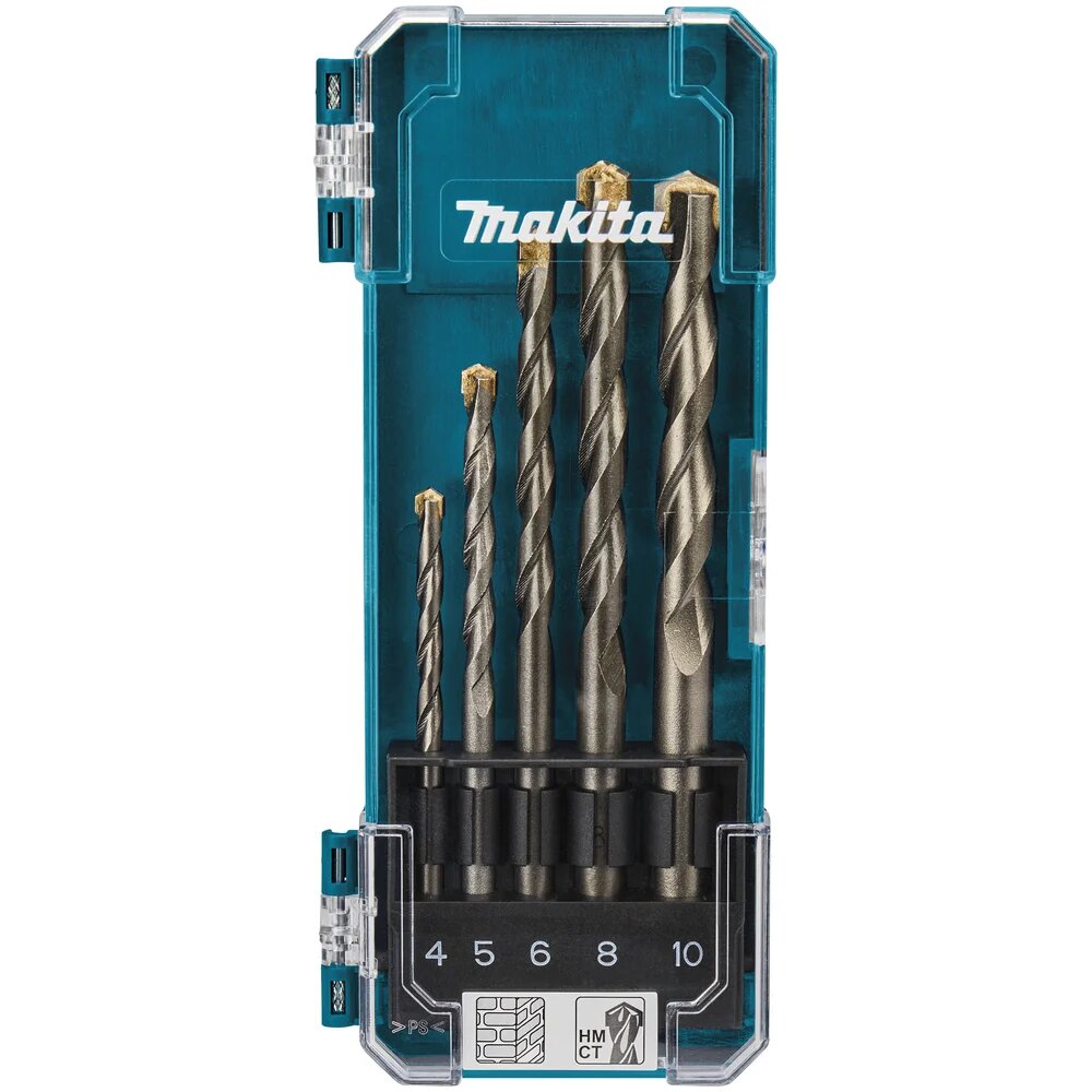 Набор сверл по кирпичу Makita D-72877, спиральный тип, цилиндрический хвостовик, сплав HM/CT, обработка бетона и кирпича