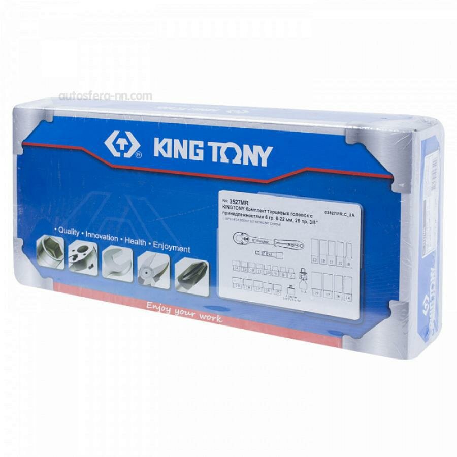 KING TONY 3527MR KING TONY Набор торцевых головок с принадлежностями 3/8, шестигранные, 7-19 мм, 26 предметов