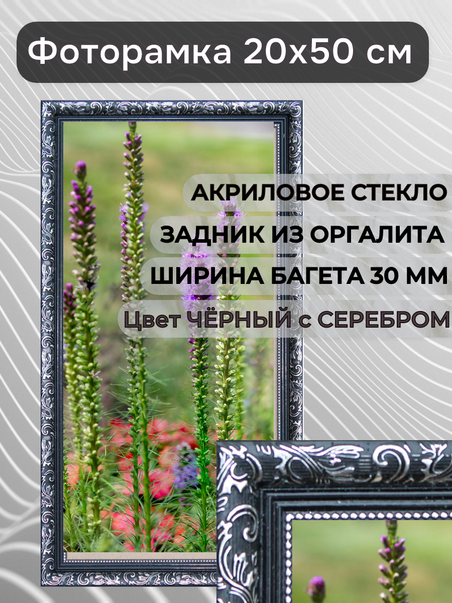 Фоторамка из пластика 20х50 см Садко 3 чёрный с серебром ширина багета 30 мм