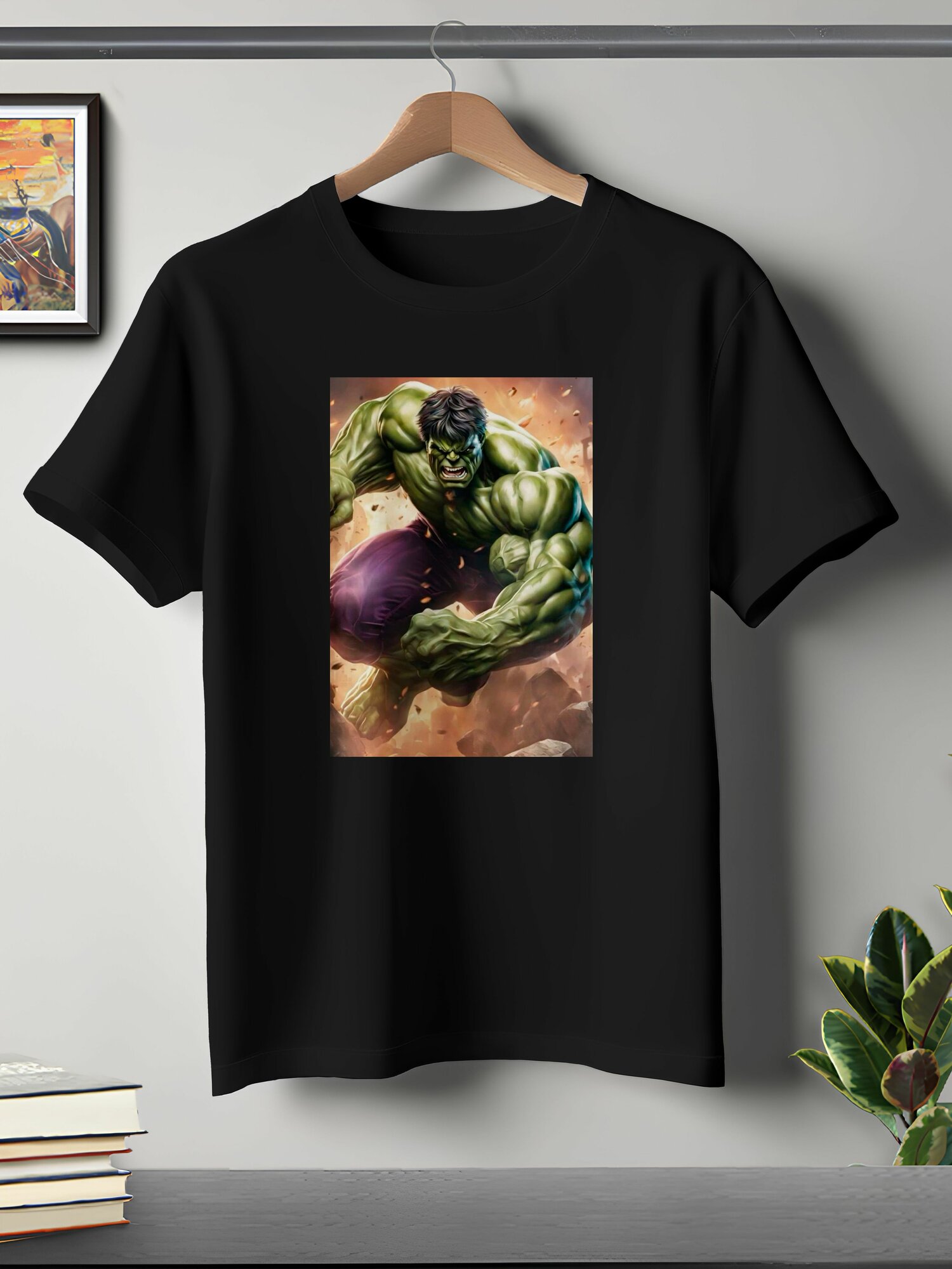 Футболка ONEQ унисекс 46-48 (M) размер с принтом Халк, черная