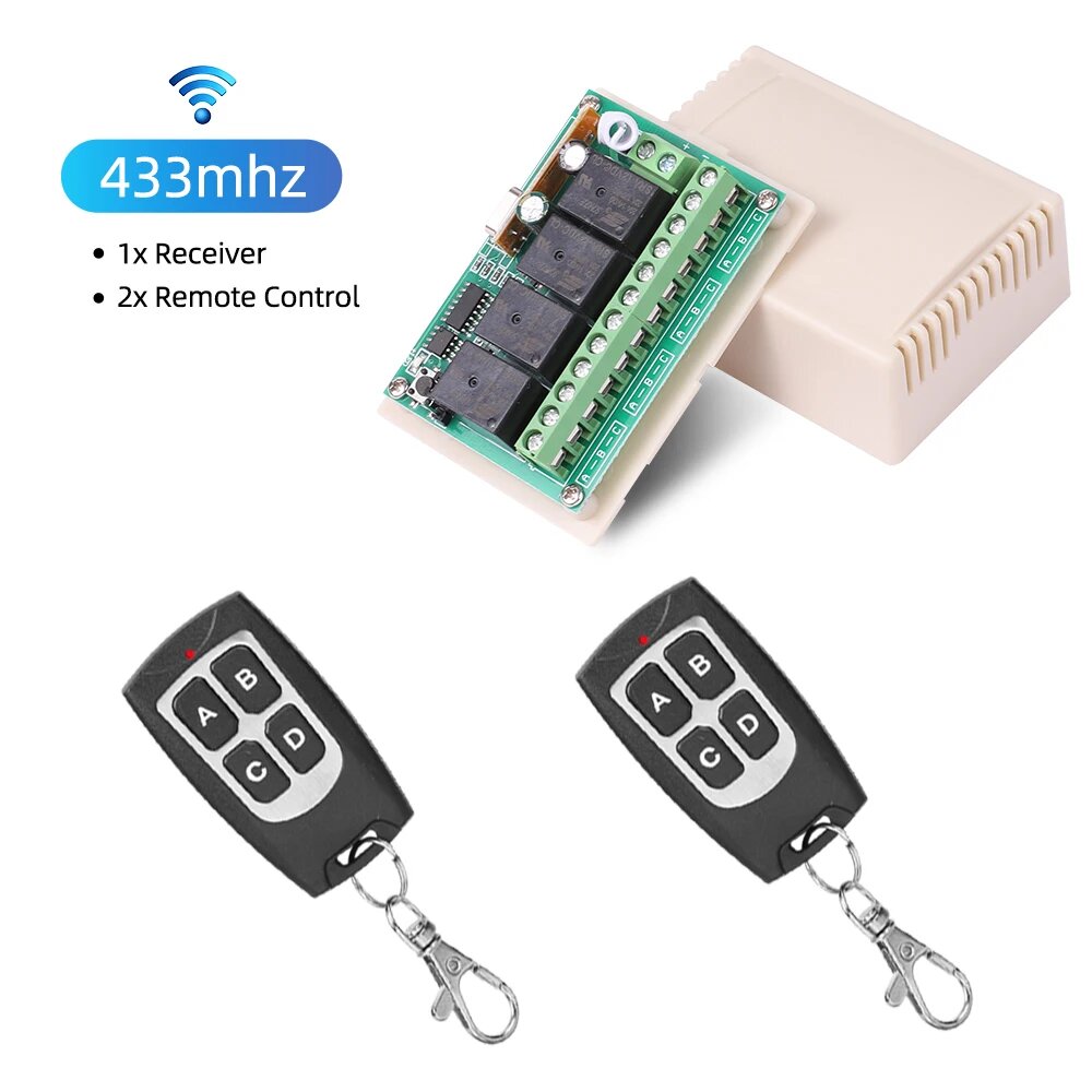 Беспроводной пульт kebidu EV1527, 4 канала, 433 МГц, Цвет: 2 RC and 1 Receiver