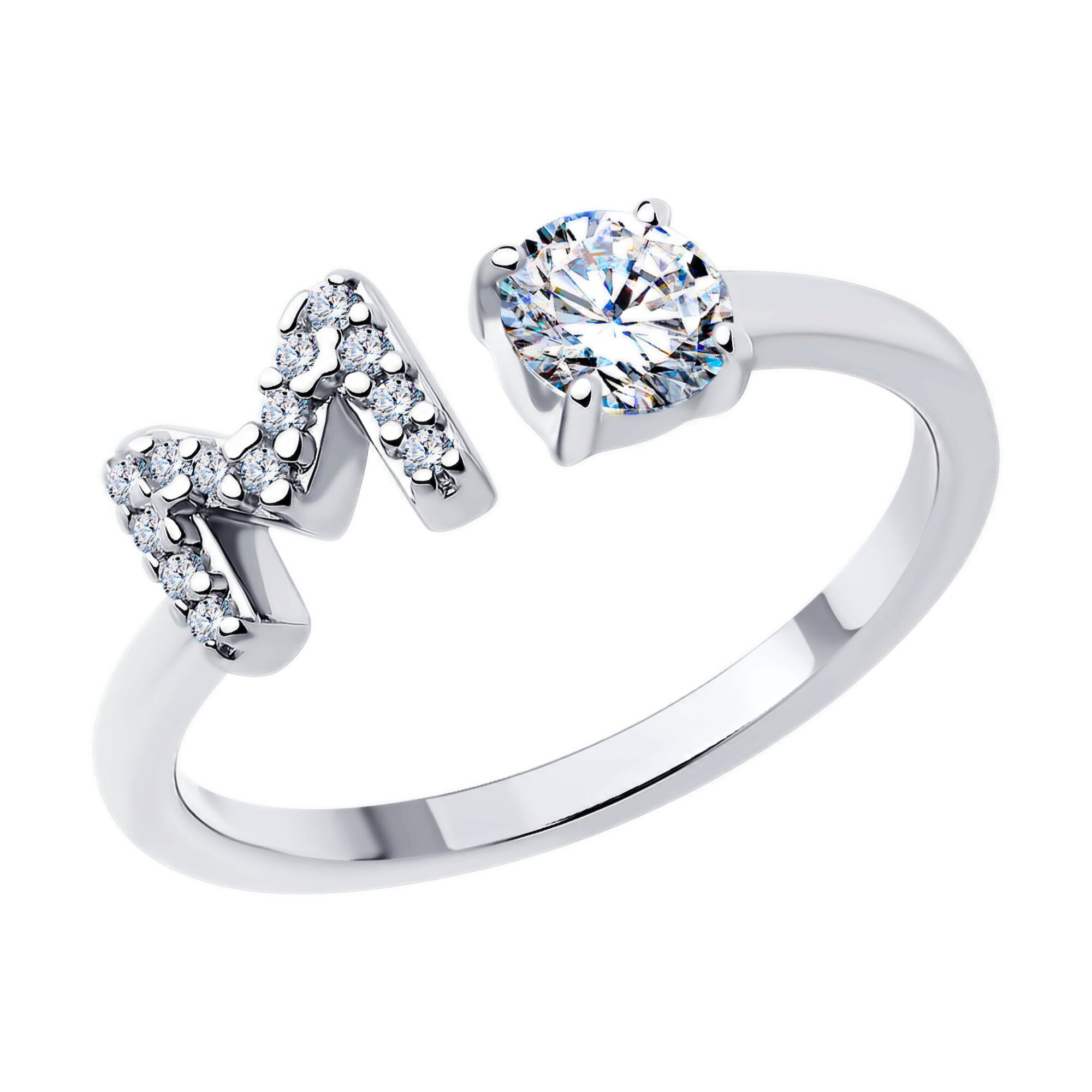 Кольцо, серебро, 925 проба, родирование, фианит