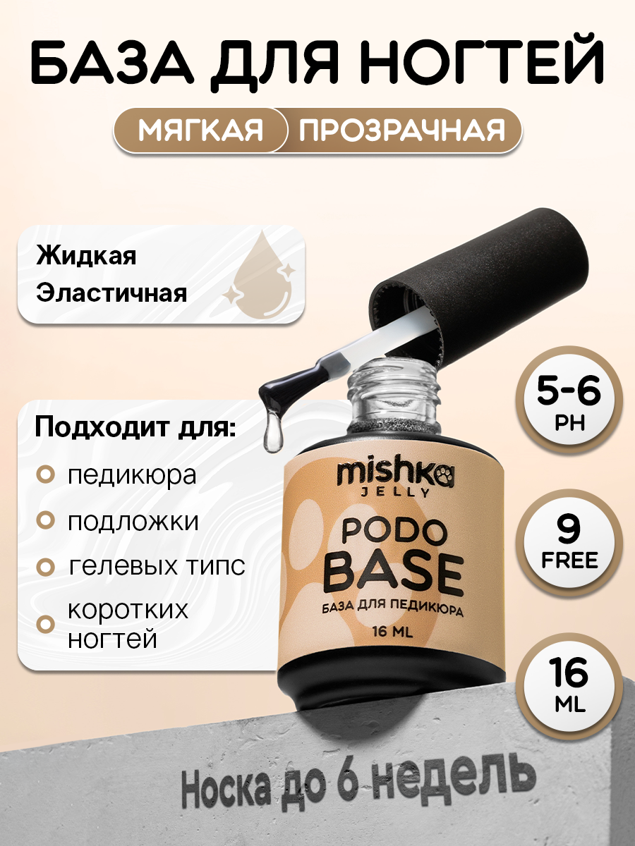 Подо база для ногтей, гель-лака и педикюра прозрачная Mishka Jelly Base Podo