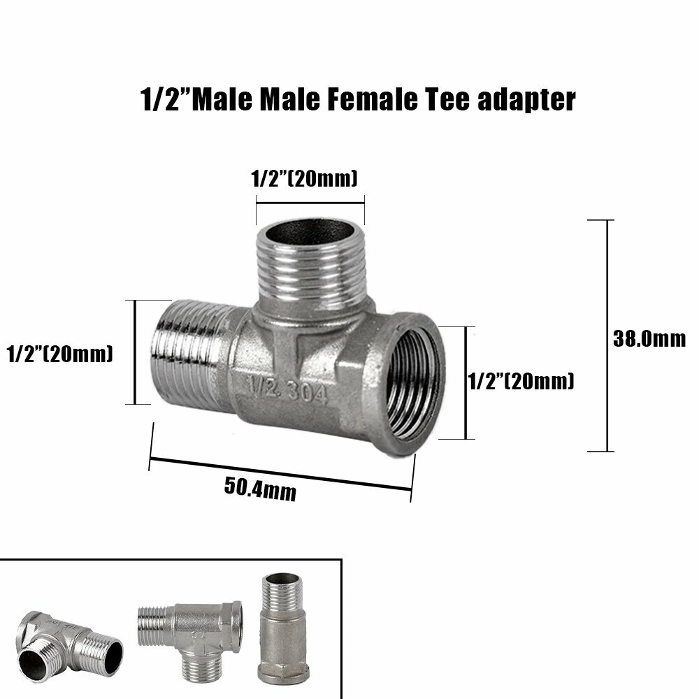 Редукционный угловой тройник из нержавеющей стали 1/2" 3/4" H