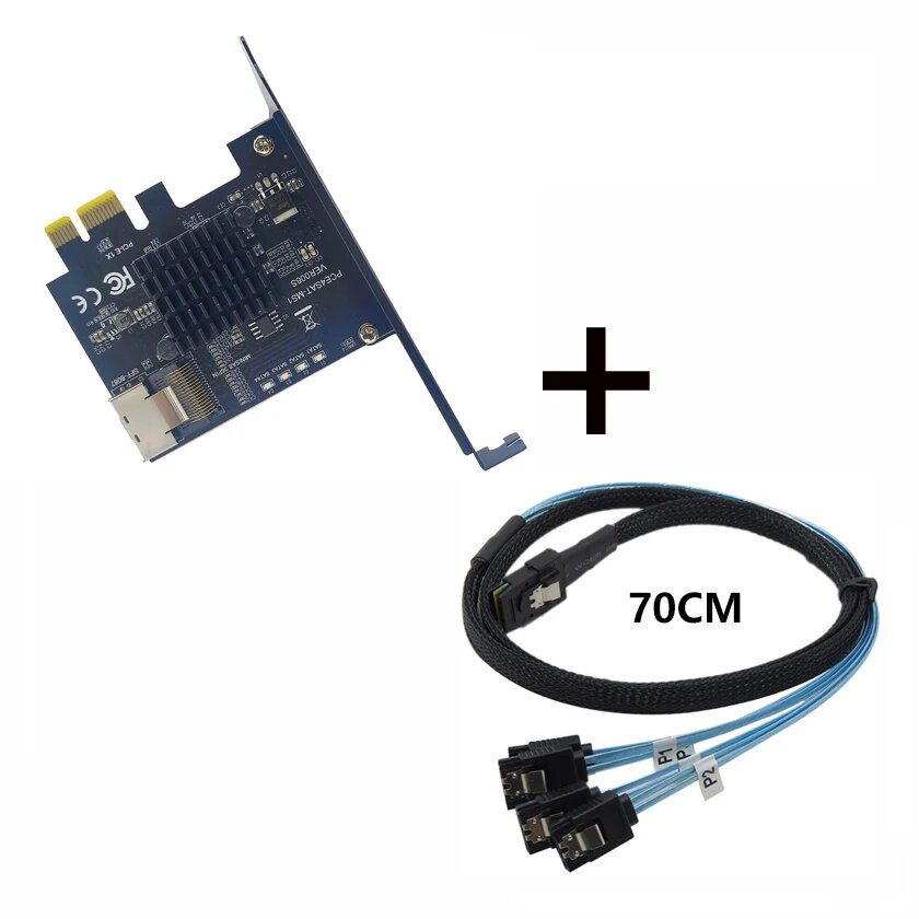 REM.AI Адаптер PCI Express X1 к Mini SAS SFF-8087 4 Порта SATA 3.0 Card with Cable