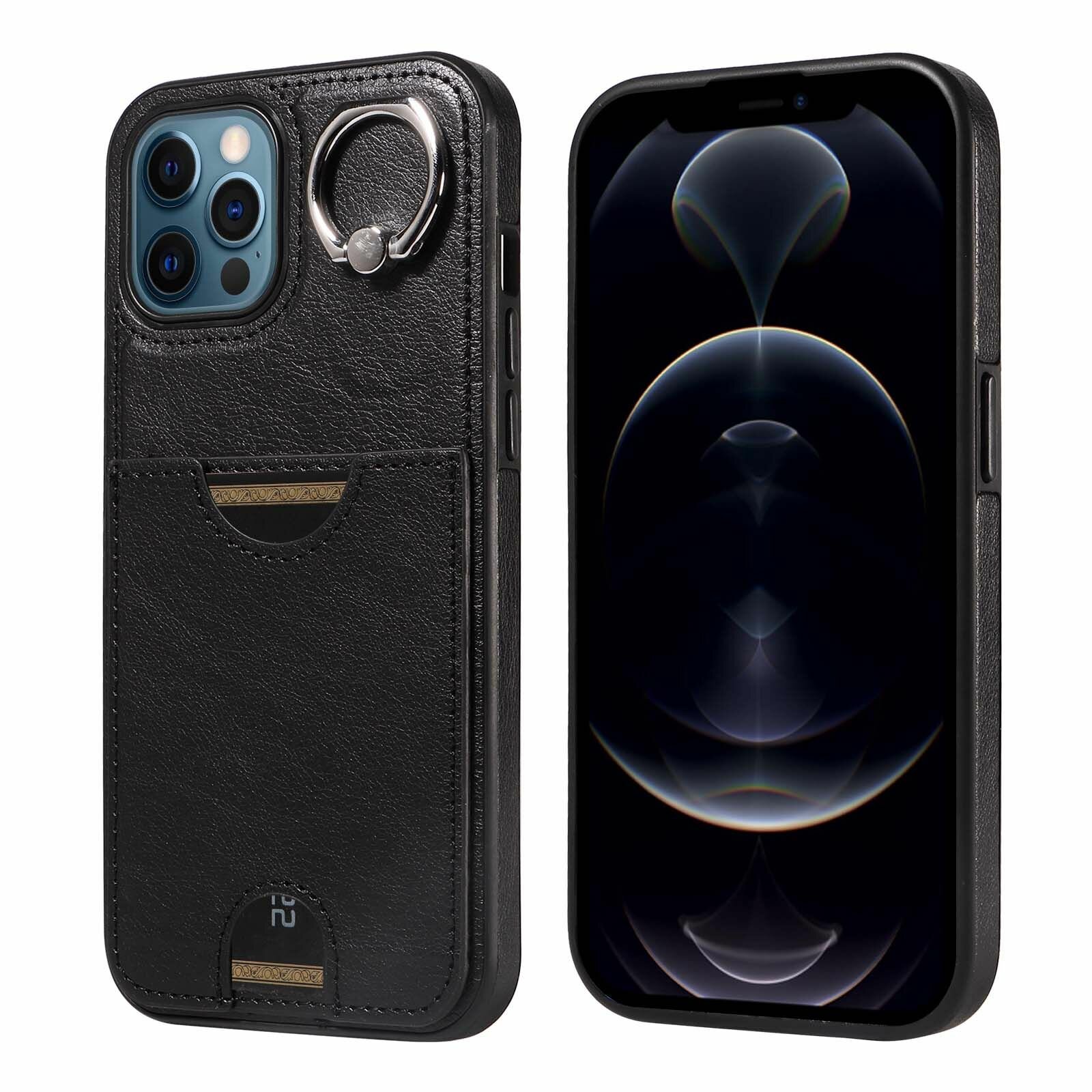 YIKATU Кожаный Чехол Для Apple iPhone 12 Pro Max (Эпл Айфон 12 Про Макс) С Карманом / Картхолдером, С Кольцом Подставкой