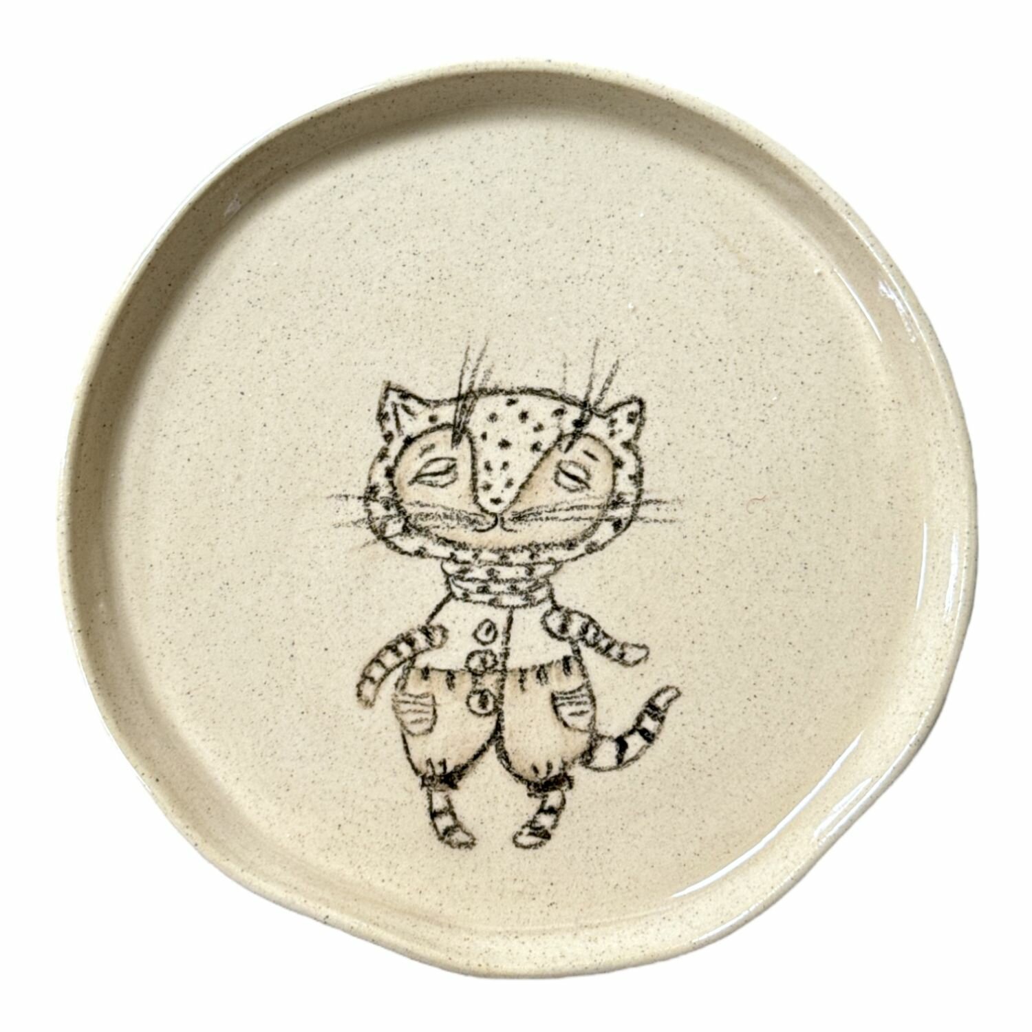 Тарелка ручной работы «Котик в комбинезоне» , керамика, 15 см