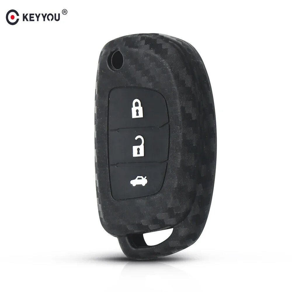 Чехол KEYYOU для автомобильного ключа, чехол из углеродного силикона для Hyundai Creta, Tucson, Santa fe, Sonata i20, i30, i40, i25, ix35, удаленный чехол