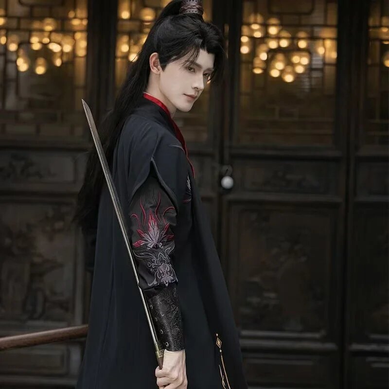 Черное красное мужское платье ханьфу М, 1pc outer robe