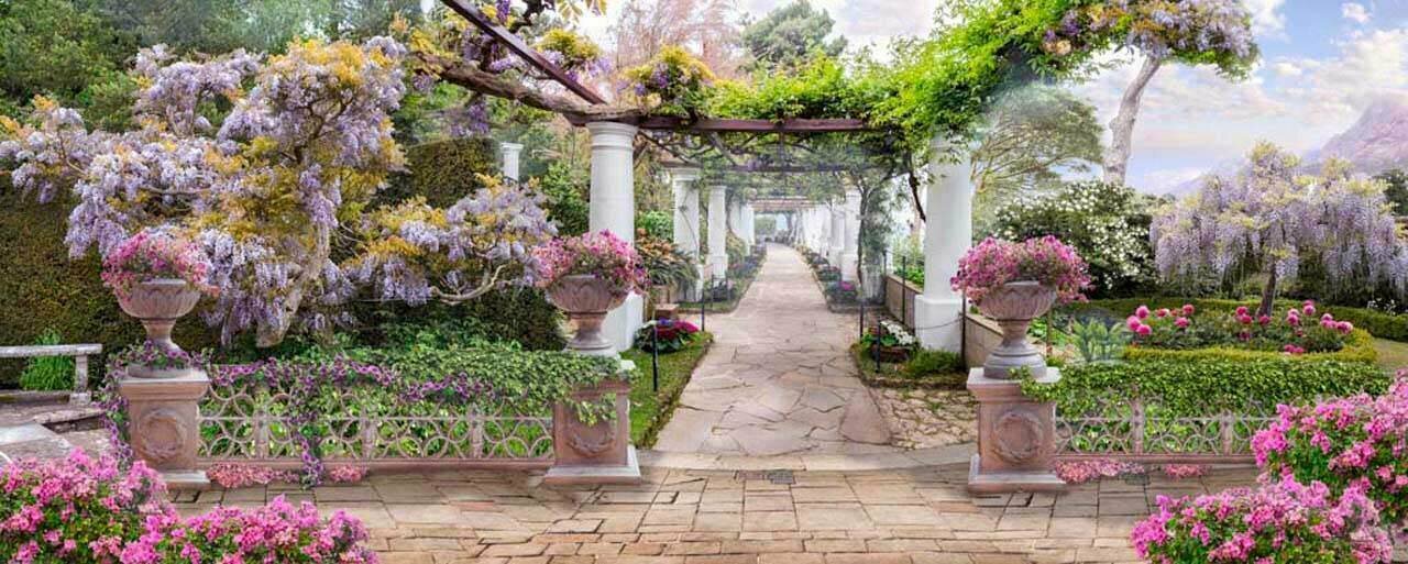 Фотообои Цветущий сад с колоннами 7-315-XL-Флекс 270 x 500 см (ВхШ) Бесшовные, флизелиновые, влагостойкие обои MasterFresok