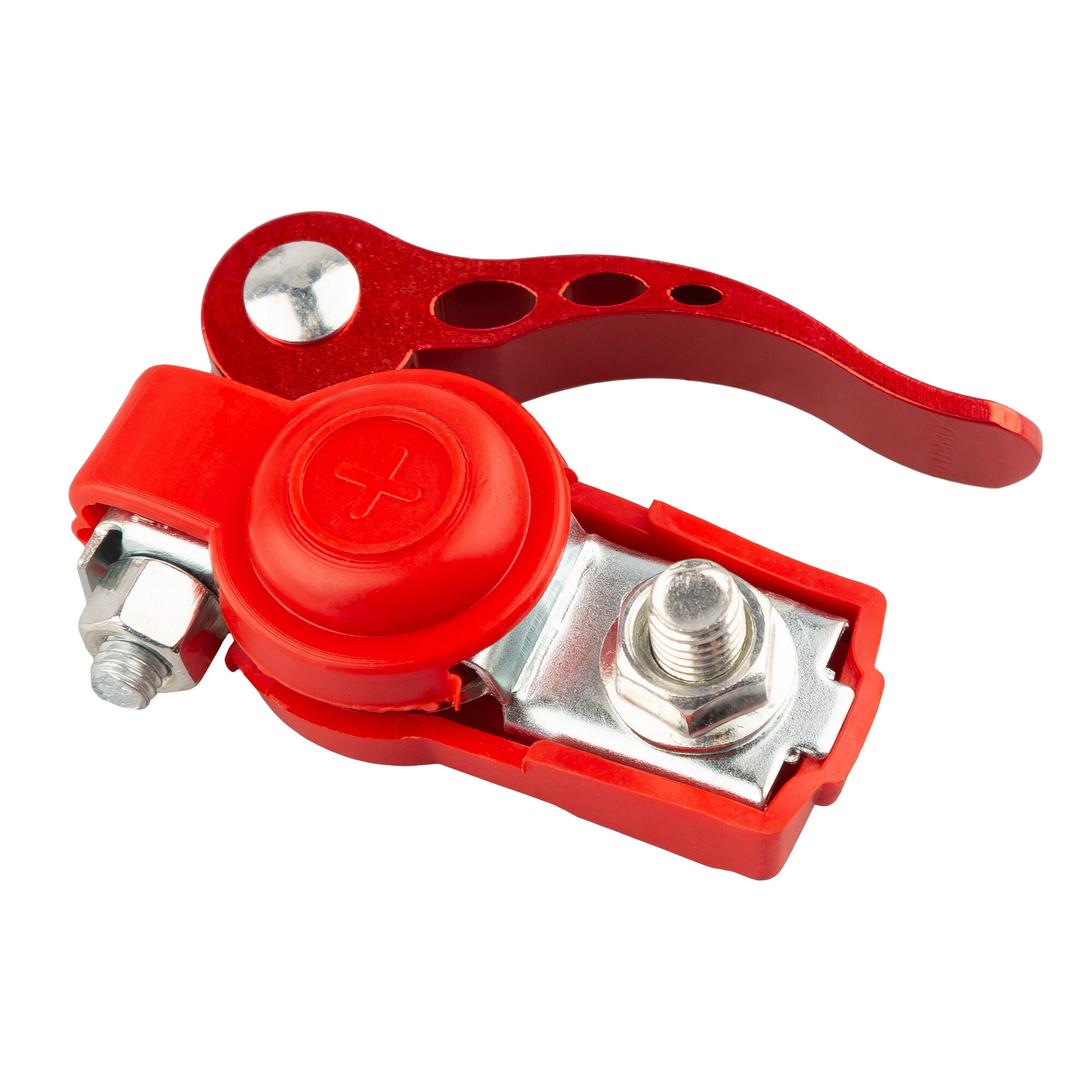 Клемма АКБ WB29R-A1 быстросьемная цинк с пласт. колпачком красным (под зажим провода с клеммой болтом с гайкой) (WB)