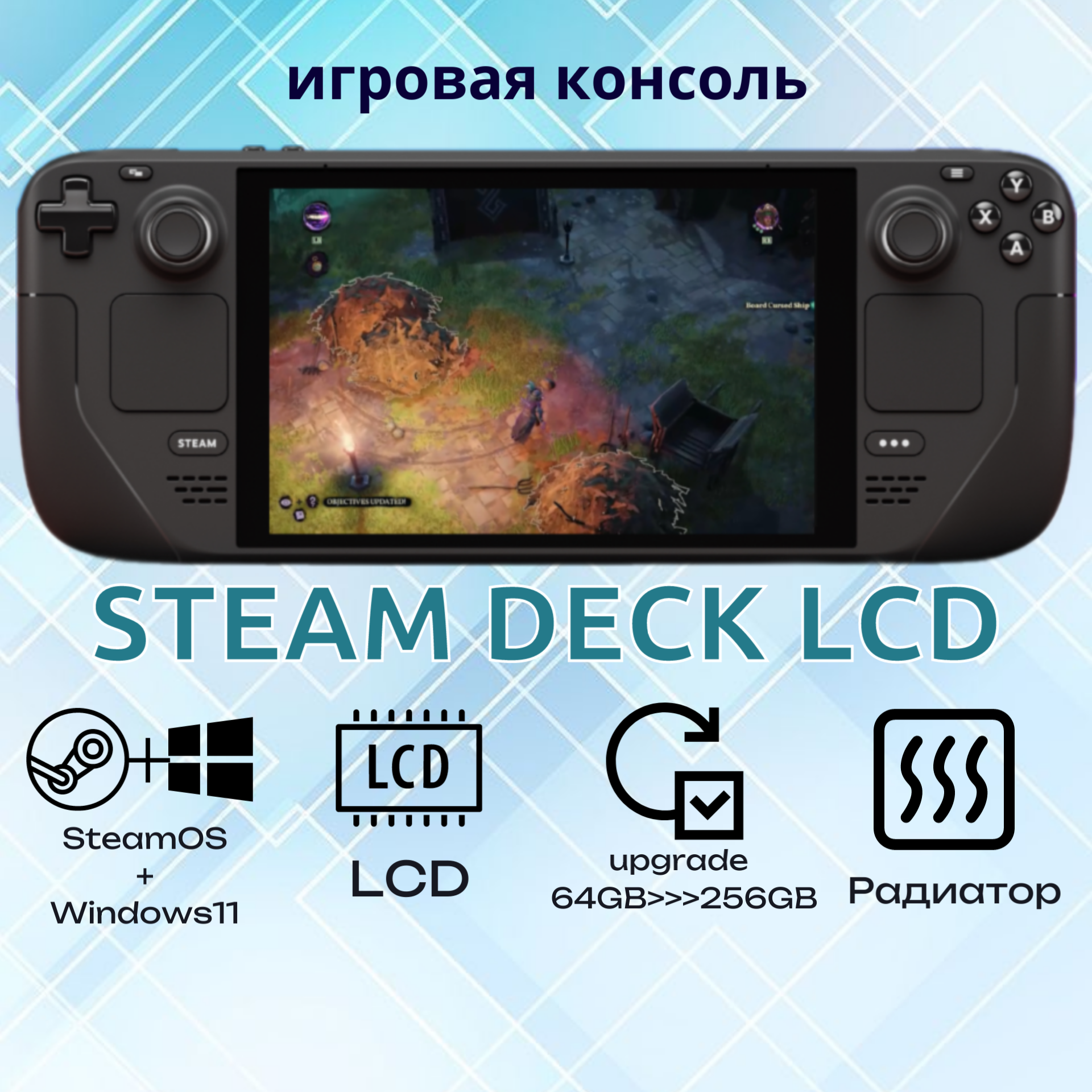 Игровая приставка Valve Steam Deck LCD (DualBoot: Windows 11 + SteamOs) 256 ГБ SSD с дополнительным радиатором SSD