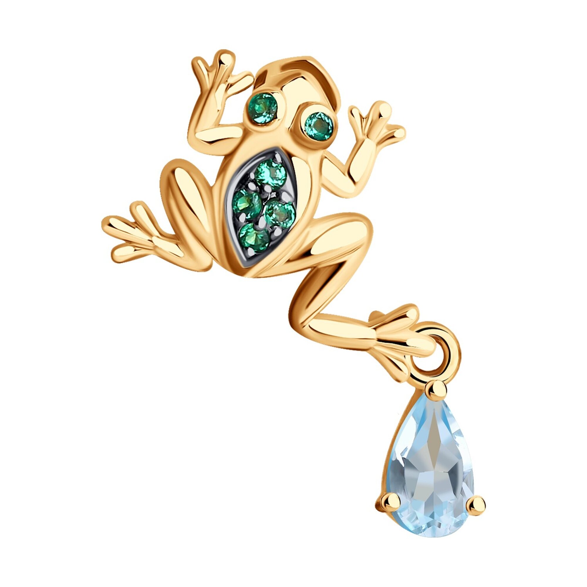 Подвеска, красное золото, 585 проба, топаз, фианит, изумруд синтетический