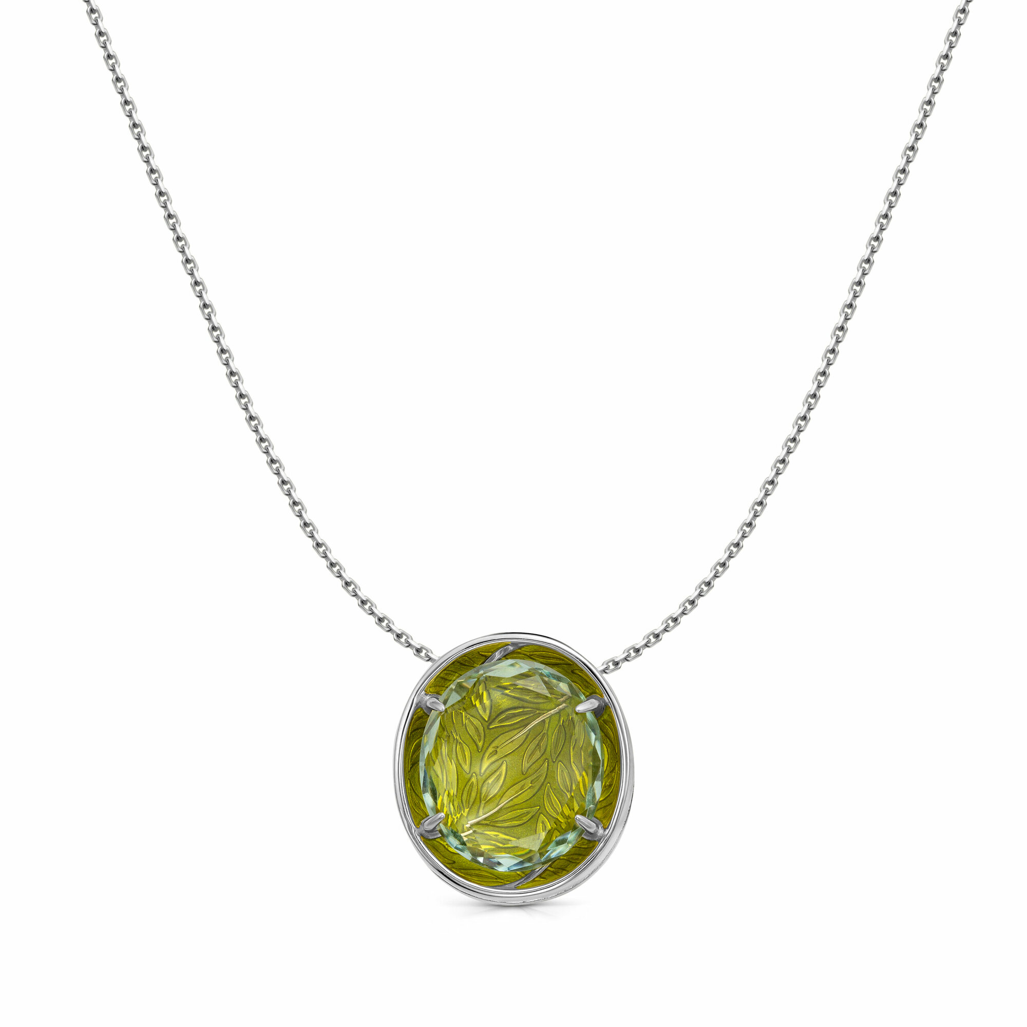 Колье, белое золото, 585 проба, празиолит, бриллиант