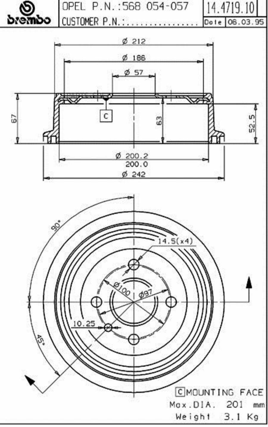 14471910 BREMBO Барабан торм. OPEL 200x50мм ASCONA/KADETT/ASTRA/VECTRA