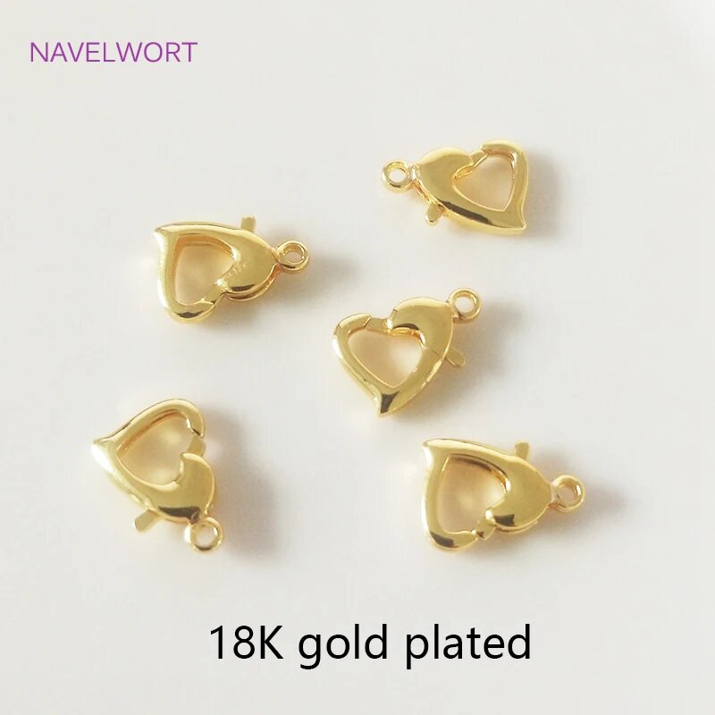 Позолоченные карабины-застежки в форме сердца NAVELWORT 10 штук