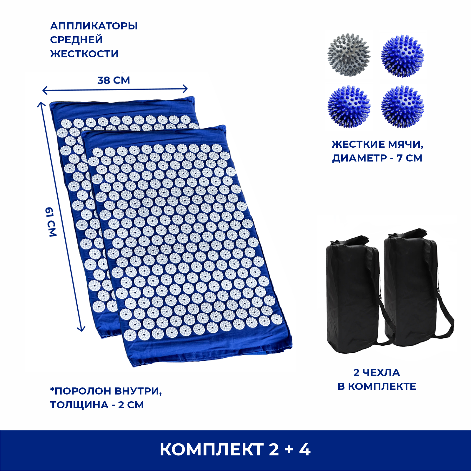 Комплект: 2 коврика синих +поролон+ 2 чехла+4 мяча (3 синих и 1 серый)