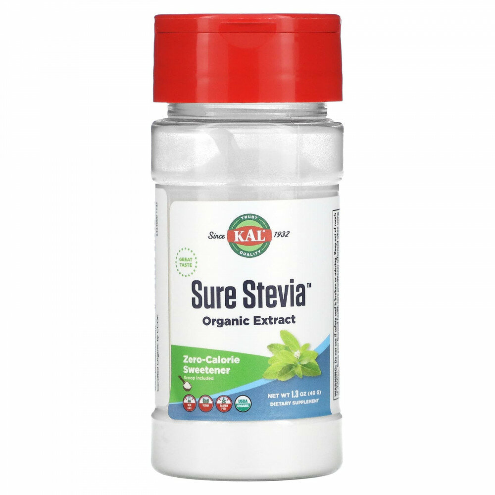 KAL, Organic Sure™, экстракт органической стевии, 40 г (1,3 унции)