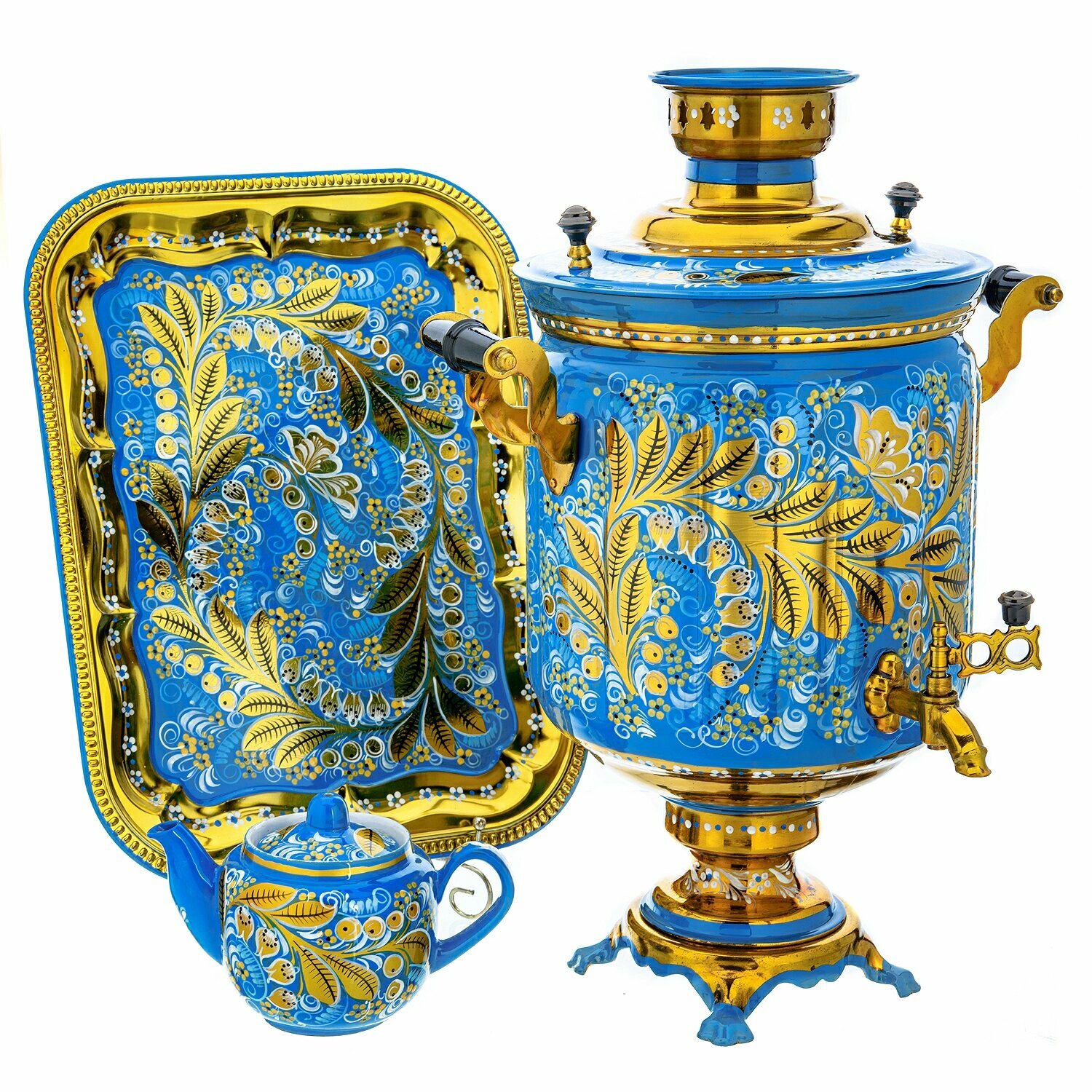 202767 Хохлома Самовар электрич ландыши на голуб, 10 л