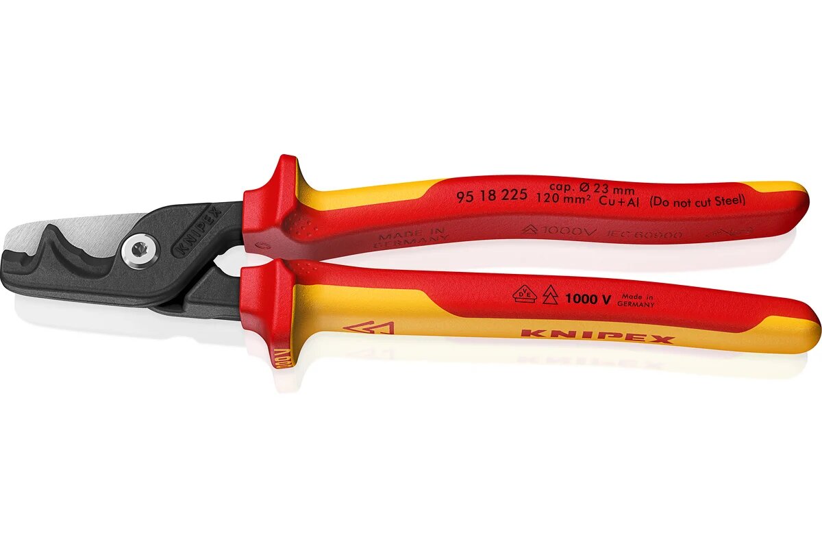 Кабелерез Knipex StepCut XL VDE ступенчатый рез, 23 мм, 225 мм, хром, 2-комп диэлектрические ручки KN-9518225