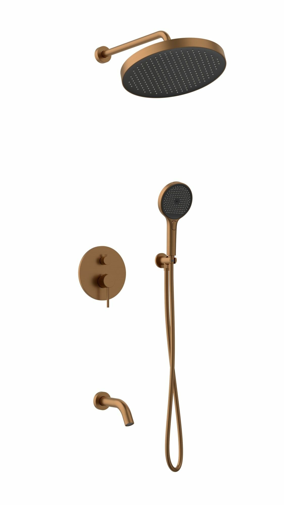 Душевая система с тропическим душем и смесителем скрытого монтажа, матовая медь