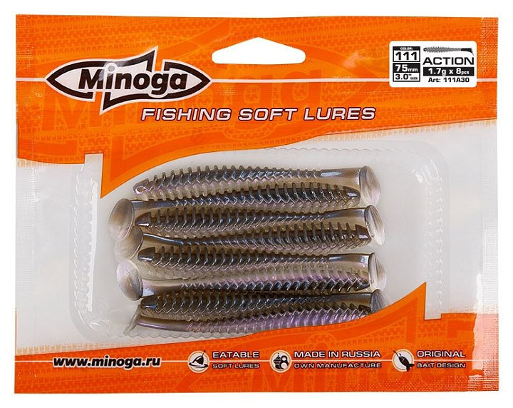 Minoga Action 3,0 75 мм 1,7 г цвет 111 8 шт приманка для ловли рыбы в реках и водоёмах