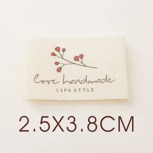 Этикетки хлопковые "Love handmade", 2.5x3.8см, Цвет: B branches 10pcs