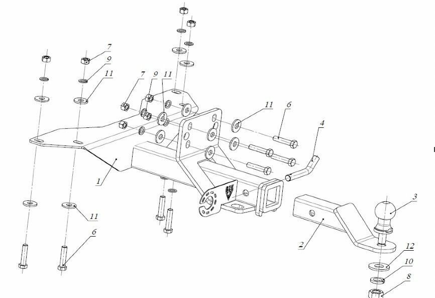 Фаркоп под квадрат для на а. м. УАЗ Патриот, с 2015 г, Бизон. FA 0855-E