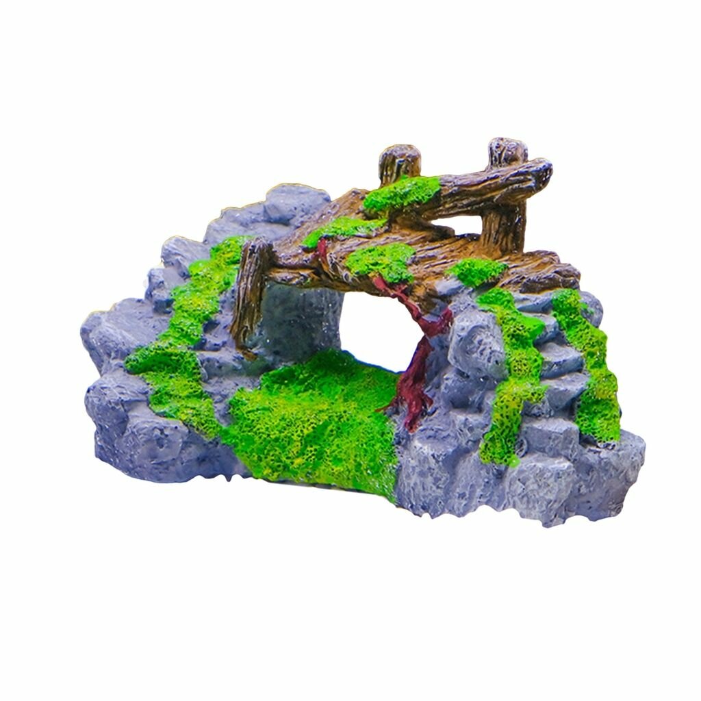 Аквариум для рыбок, укрытие, черепаха, деревянный мост