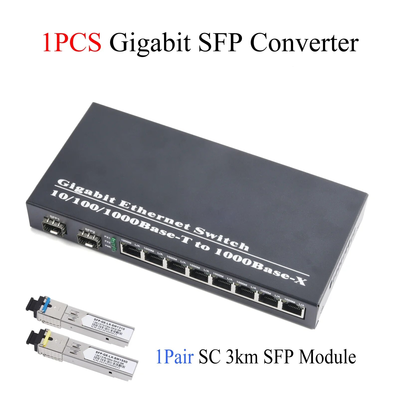 LYNNDM Медиаконвертер SFP 2 SFP к 8 RJ45 10/100/1000М SC Module Kit1