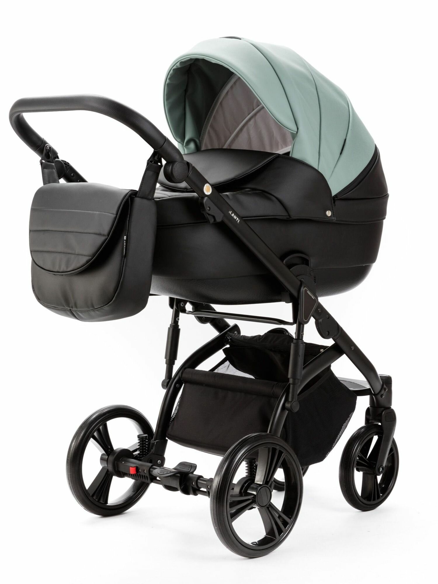 Детская универсальная коляска Adamex LANTI Deluxe SD-103 2в1 (Черная, серо-зеленая экокожа)