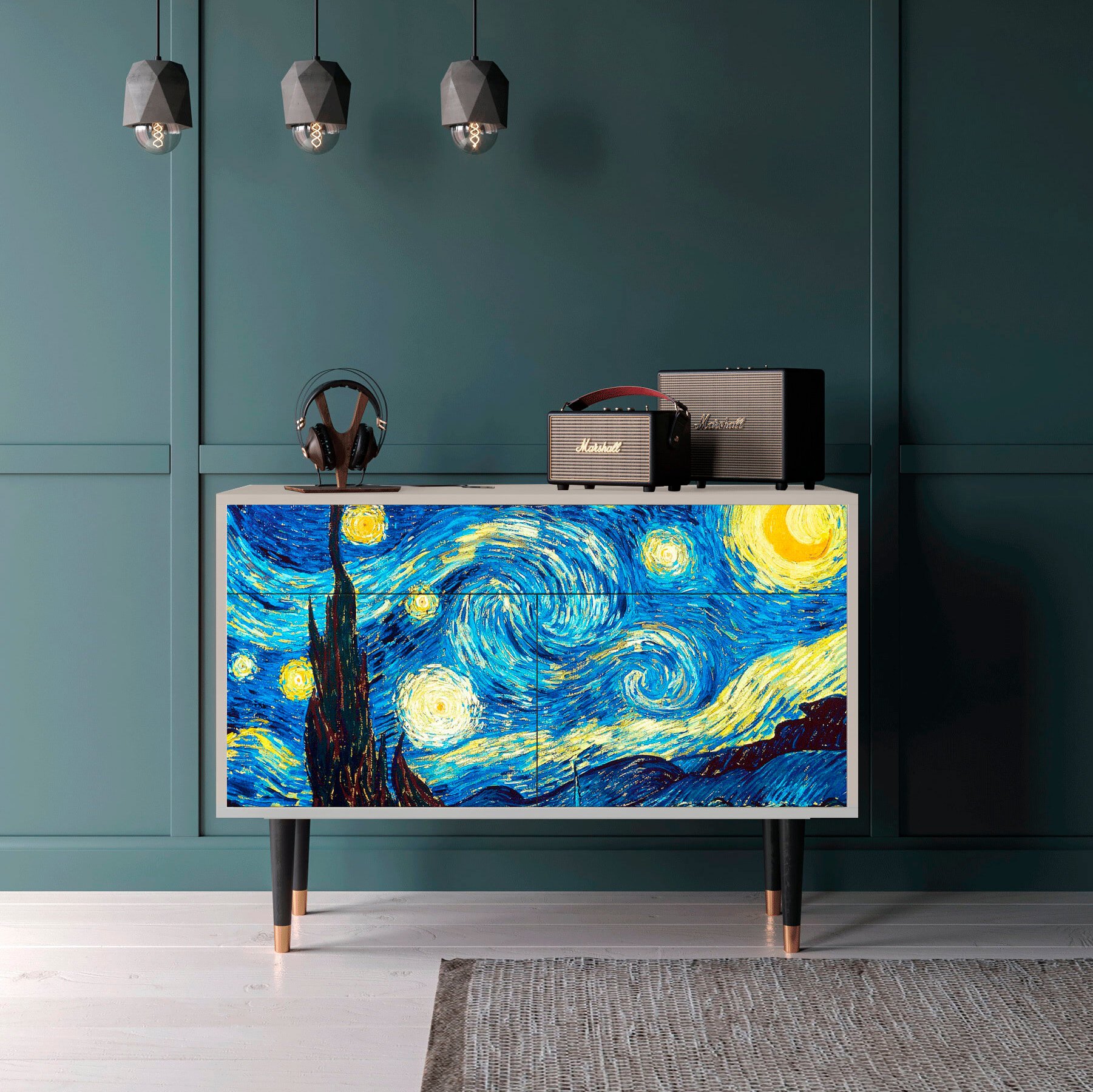 Комод - STORYZ - BS4 The Starry Night by Vincent van Gogh , Размер - 115 x 85 x 48 см, Цвет корпуса - Сатин