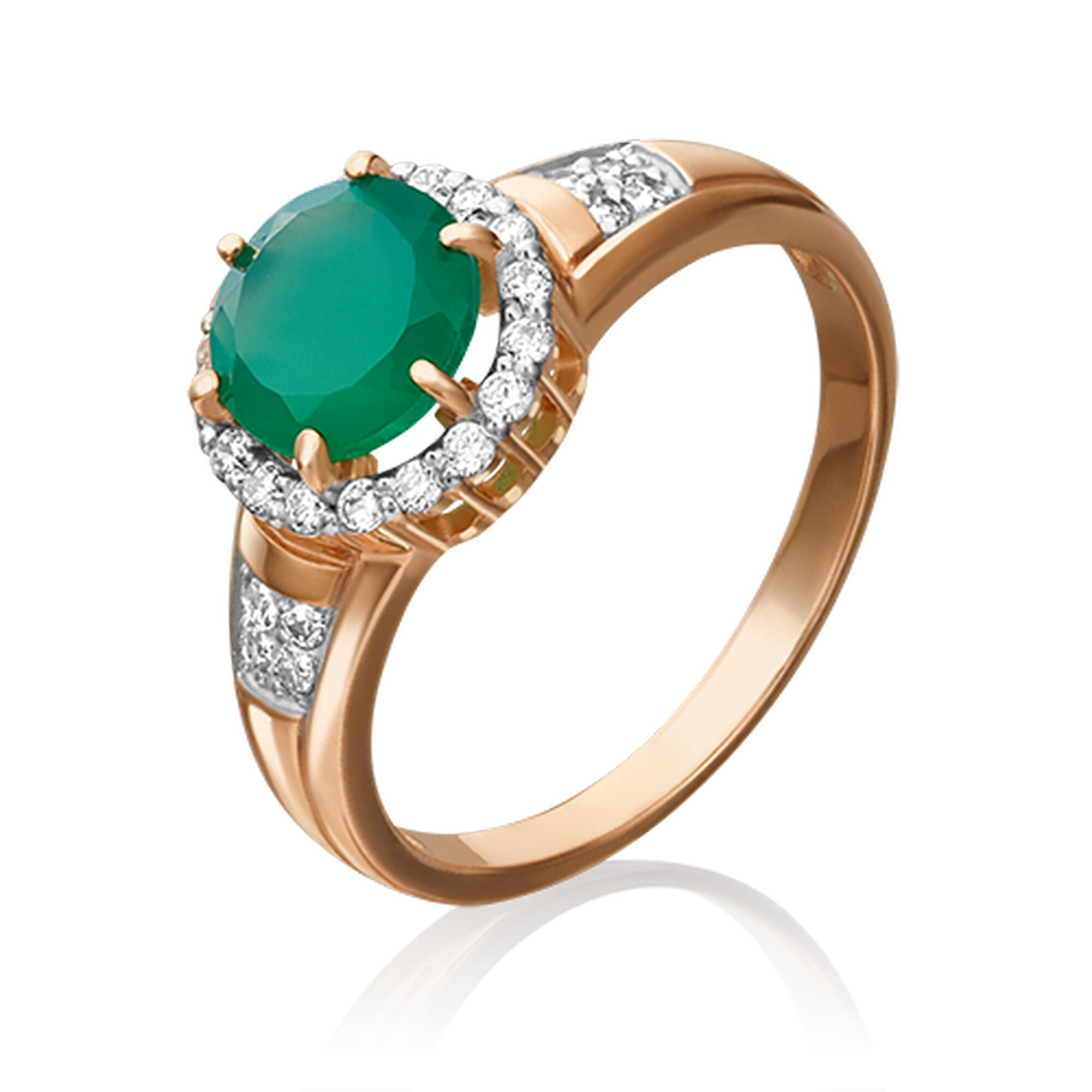 Кольцо, красное золото, 585 проба, халцедон, фианит