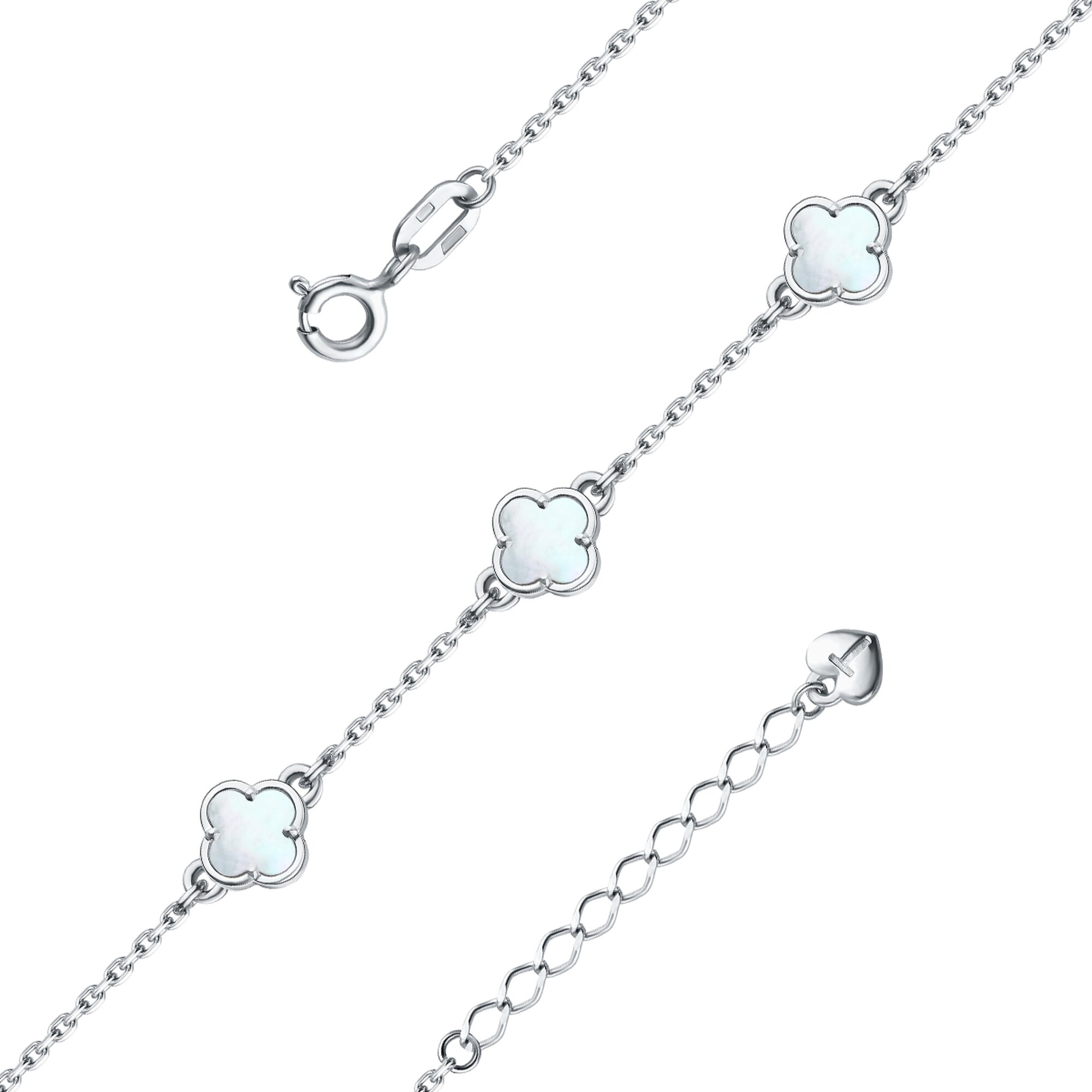 Браслет, серебро, 925 проба, родирование, перламутр