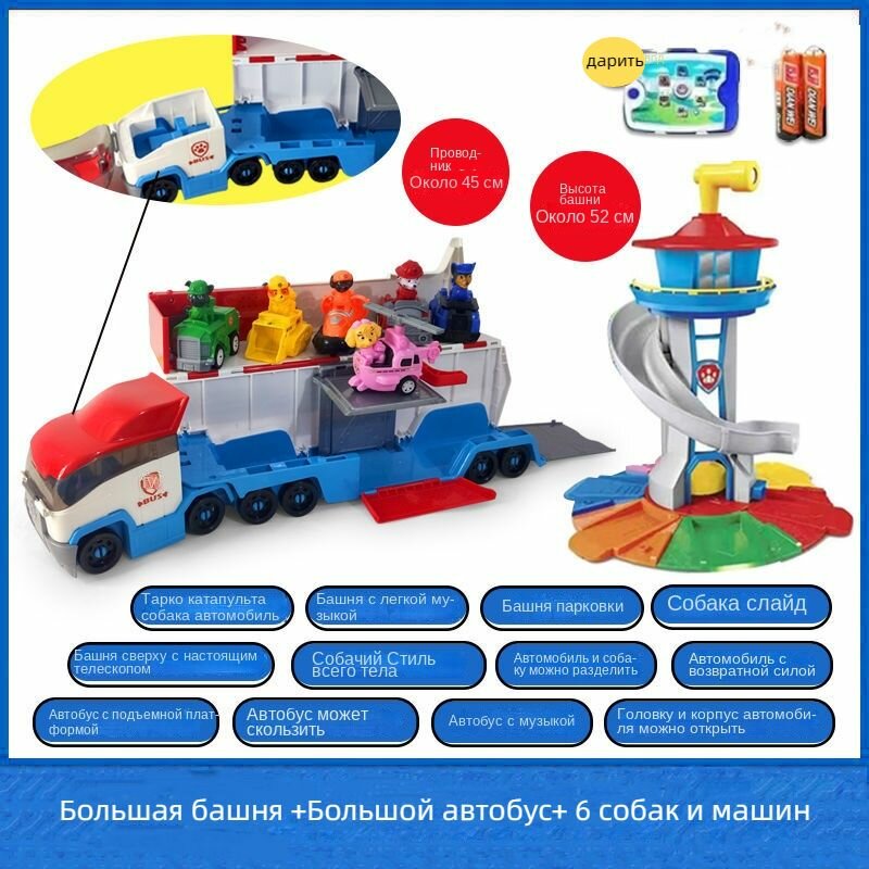 Подарочный набор игрушек DOG HEROES , Щенячий патруль, большой музыкальный автобус/фура для набора щенков спасателей. подарок для мальчика