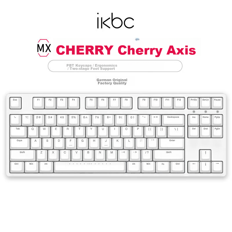 Ikbc W200 Wireless Mechanical Keyboard, Cherry Mechanical Keyboard for Office And Gaming, Cherry Keyboard with 87 Keys, White, Red Switch