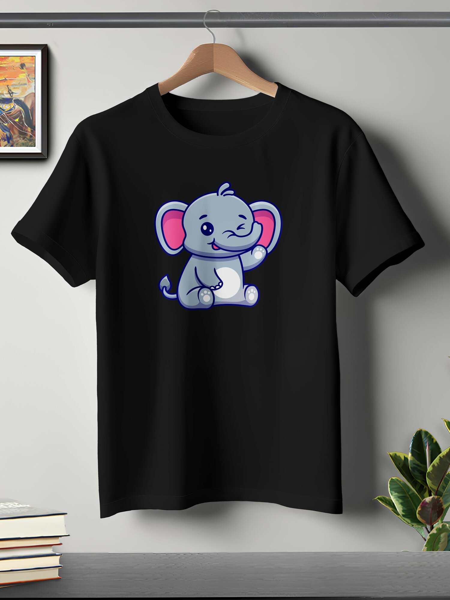 Футболка ONEQ унисекс 48-50 (L) размер с принтом Слоненок, черная