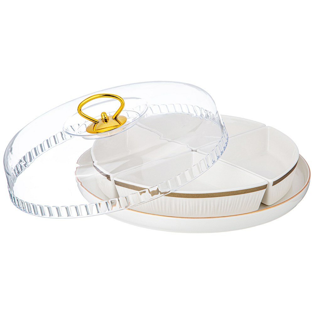 Менажница lefard "Herbal" 4 секции с пластик. крышкой на подставке